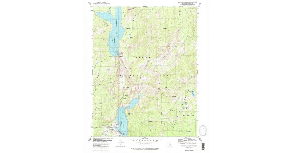 1982 Map of Courtright Reservoir, Fresno County, CA — High-Res | Pastmaps