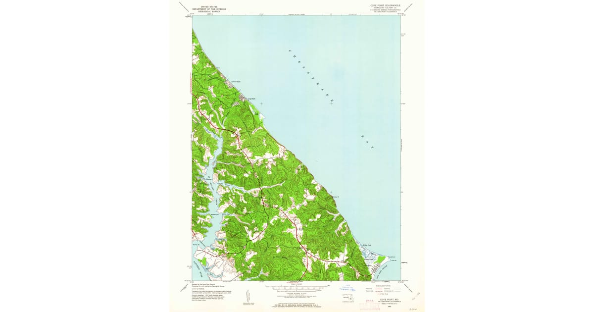 1943 Map of Cove Point, Calvert County, MD — High-Res, 1962 Print ...