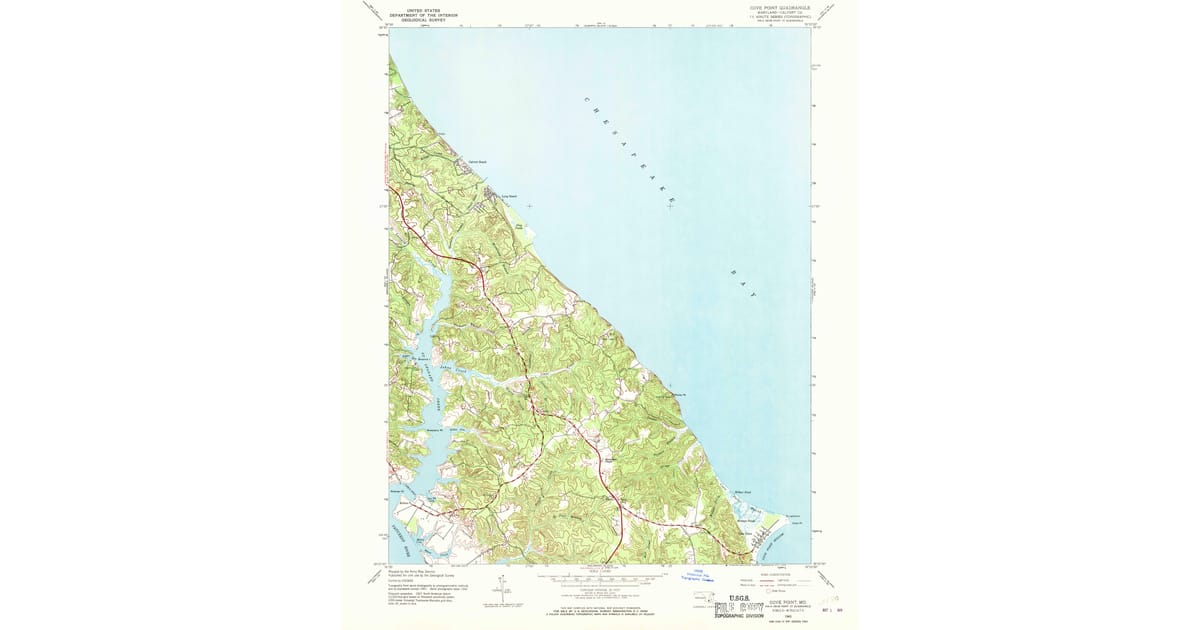 1943 Map of Cove Point, Calvert County, MD — High-Res, 1970 Print ...