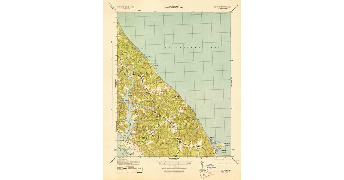1943 Map of Cove Point, Calvert County, MD — High-Res | Pastmaps