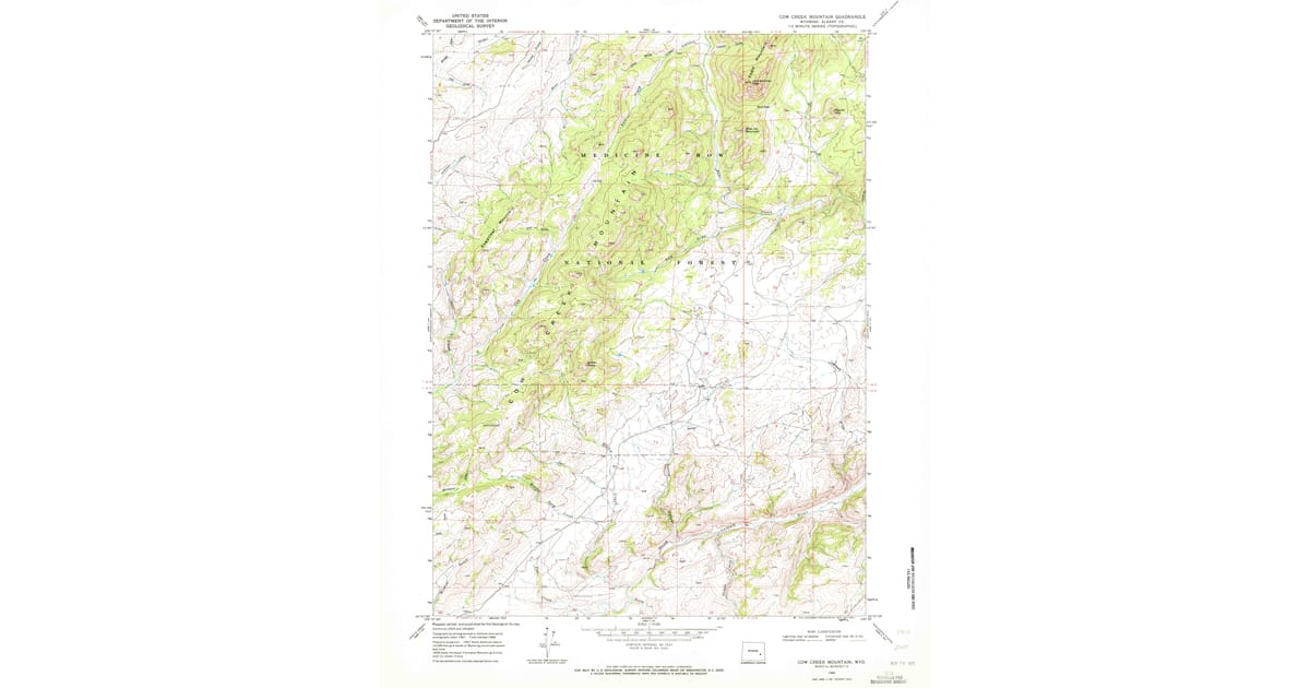 1968 Map of Cow Creek Mountain, Albany County, WY — High-Res | Pastmaps