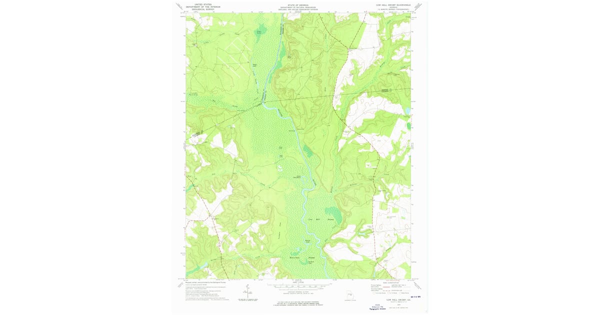 1974 Map of Cow Hell Swamp, Laurens County, GA — High-Res | Pastmaps