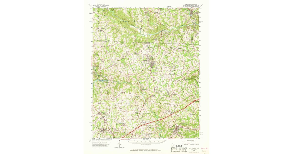1959 Map of Cowpens, SC — High-Res, 1968 Print | Pastmaps