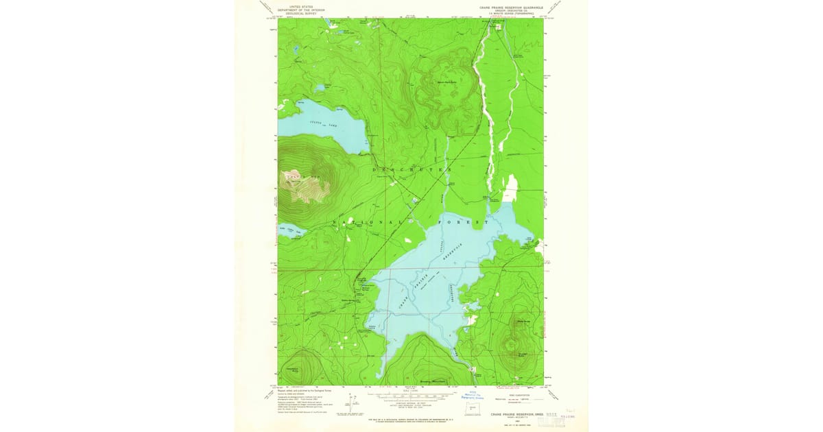 1963 Map of Crane Prairie Reservoir, Deschutes County, OR — High-Res ...