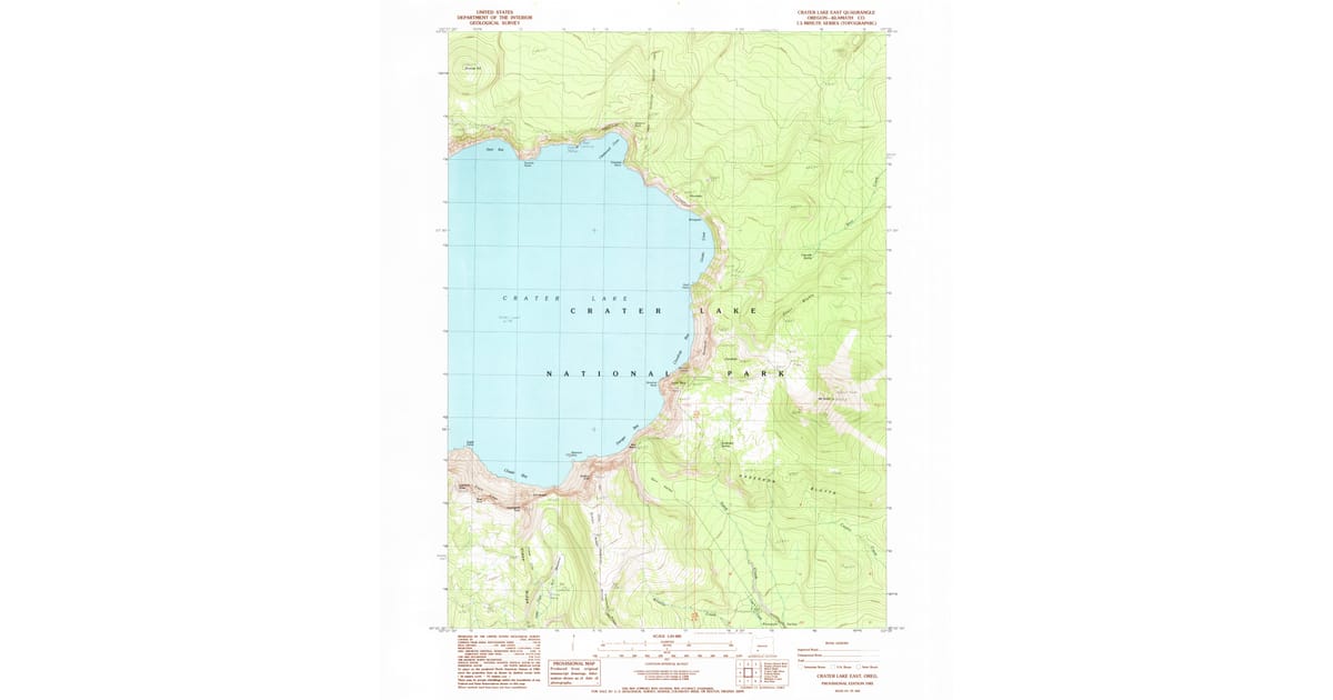 1985 Map of Crater Lake East, Klamath County, OR — High-Res | Pastmaps