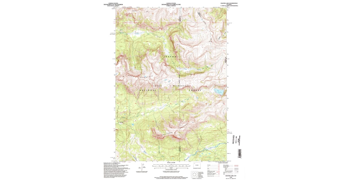 1996 Map of Crater Lake, Teton County, WY — High-Res | Pastmaps