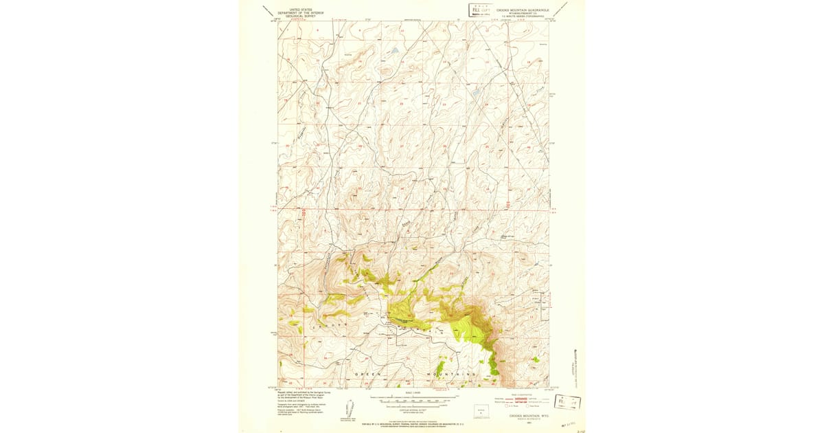 1951 Map of Crooks Mountain, Fremont County, WY — High-Res | Pastmaps
