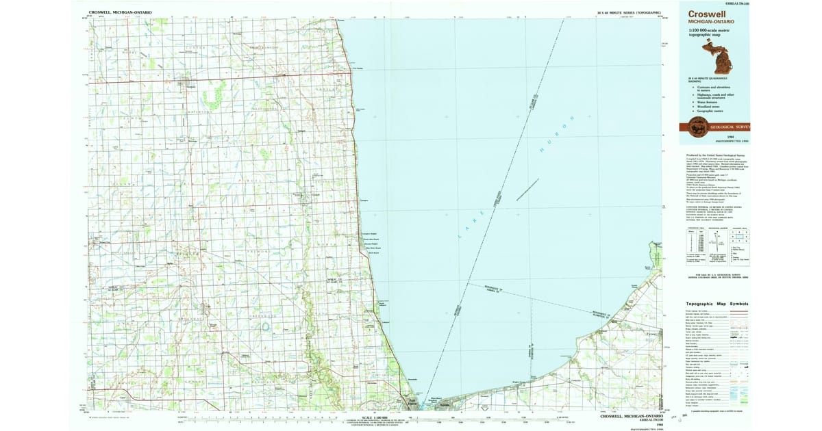 1984 Map of Croswell, MI — High-Res, 1991 Print | Pastmaps