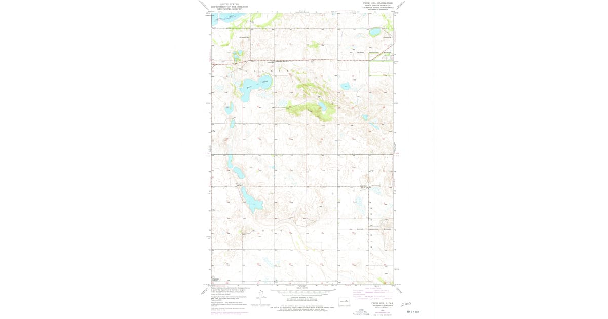 1951 Map of Crow Hill, Benson County, ND — High-Res, 1977 Print | Pastmaps