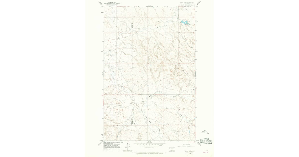 1965 Map of Crow Rock, Prairie County, MT — High-Res | Pastmaps