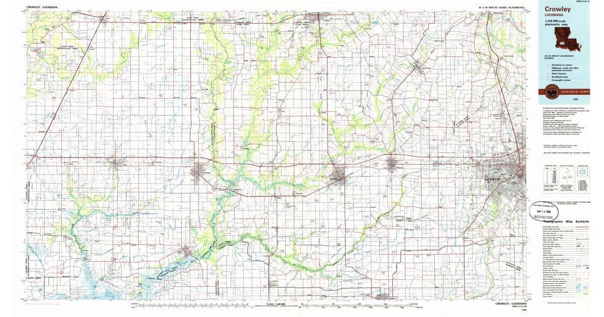1985 Map of Crowley, LA — High-Res | Pastmaps