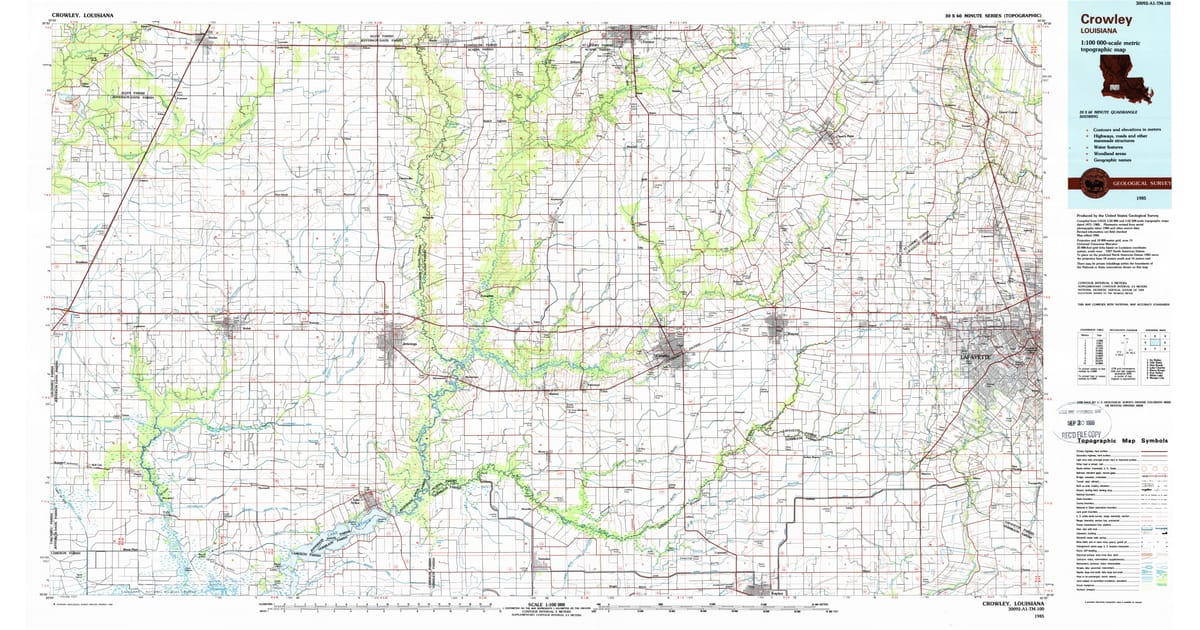 1985 Map of Crowley, LA — High-Res, 1988 Print | Pastmaps