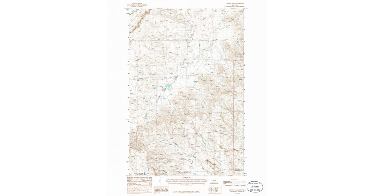 1986 Map of Crowley Dam, Petroleum County, MT — High-Res | Pastmaps