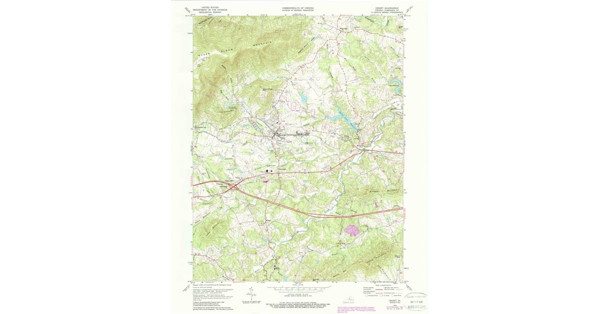 1973 Map of Crozet, VA — High-Res, 1987 Print | Pastmaps