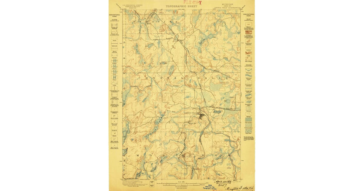 1899 Map of Crystal Falls, MI — High-Res | Pastmaps