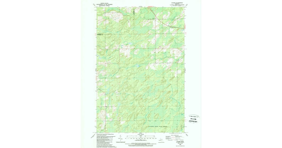 1989 Map of Cunard, Menominee County, MI — High-Res | Pastmaps