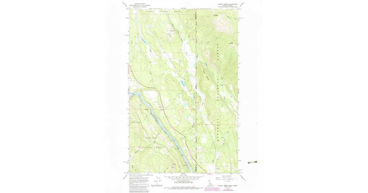 1965 Map of Curley Creek, Boundary County, ID — High-Res, 1984 Print ...