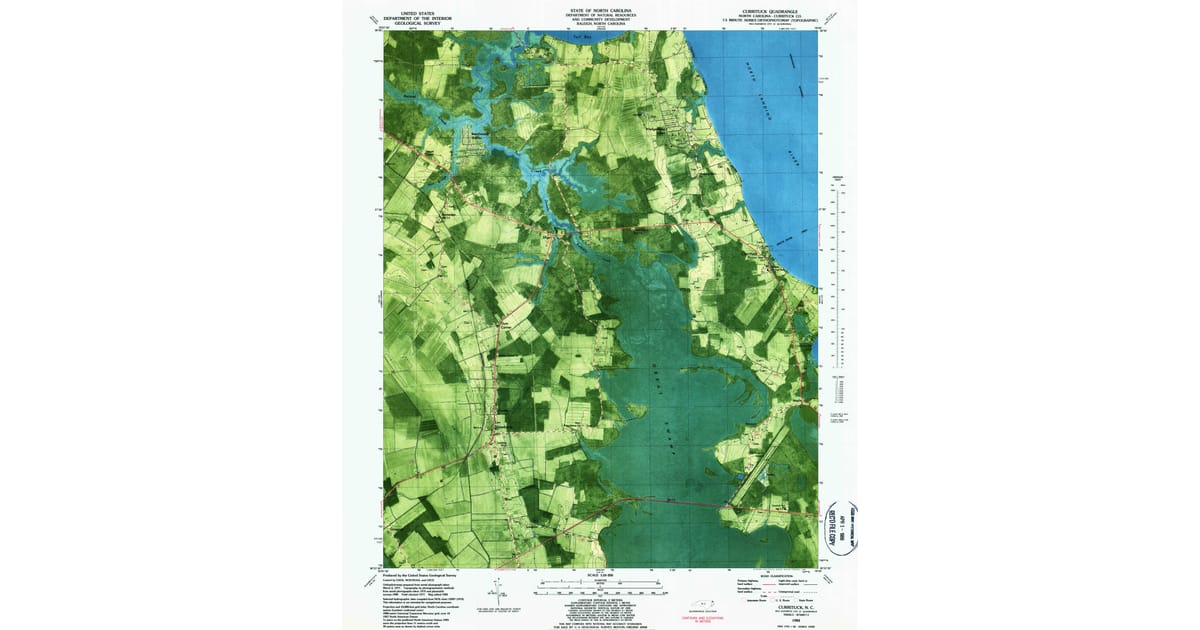 1982 Map of Currituck, Currituck County, NC — High-Res, 1987 Print ...