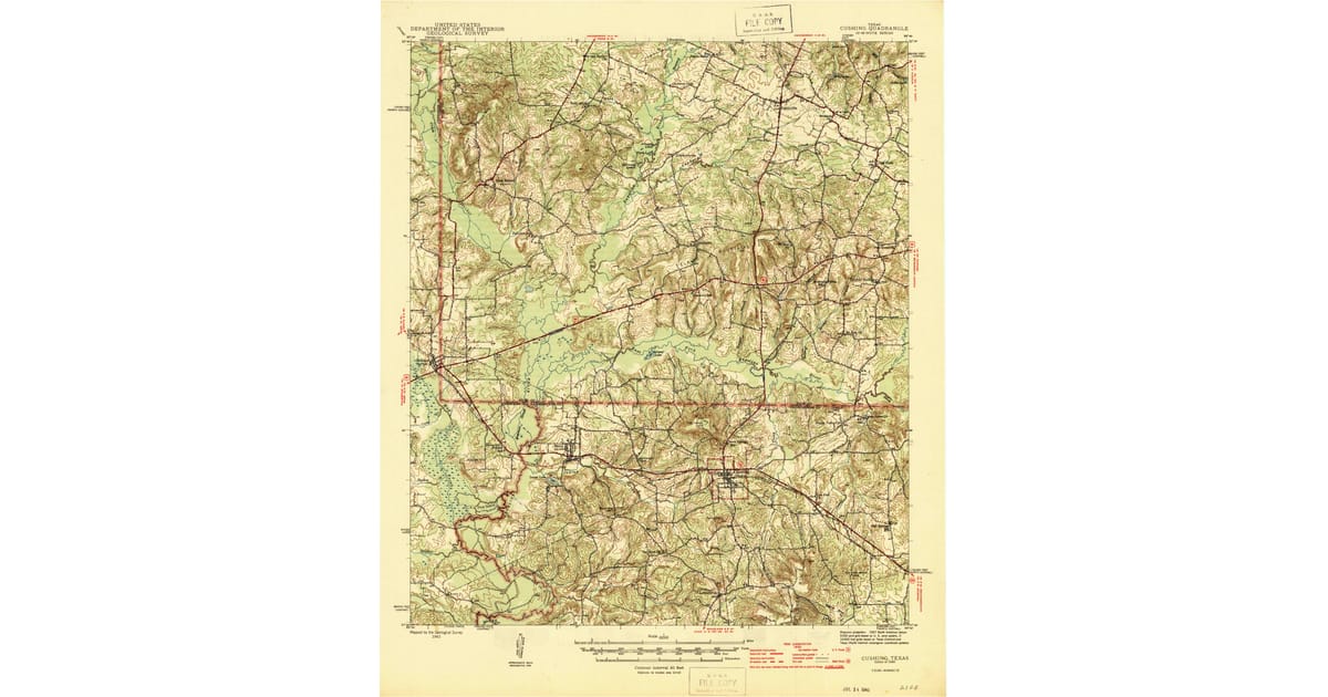 1945 Map of Cushing, TX — High-Res | Pastmaps