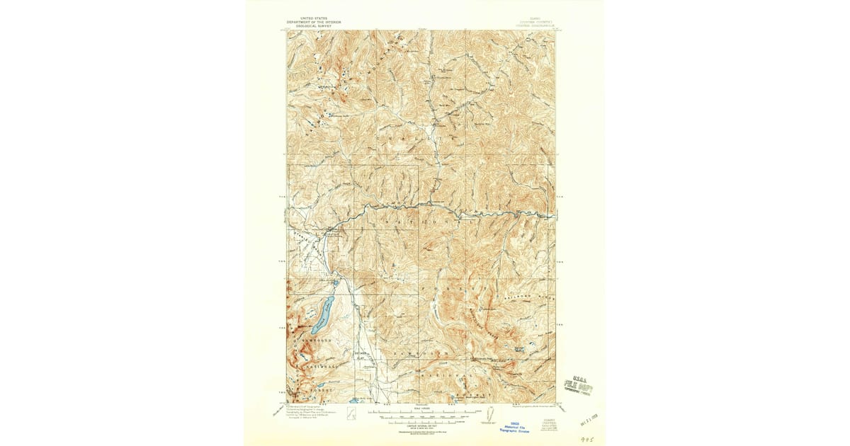 1922 Map of Custer, Custer County, ID — High-Res, 1946 Print | Pastmaps