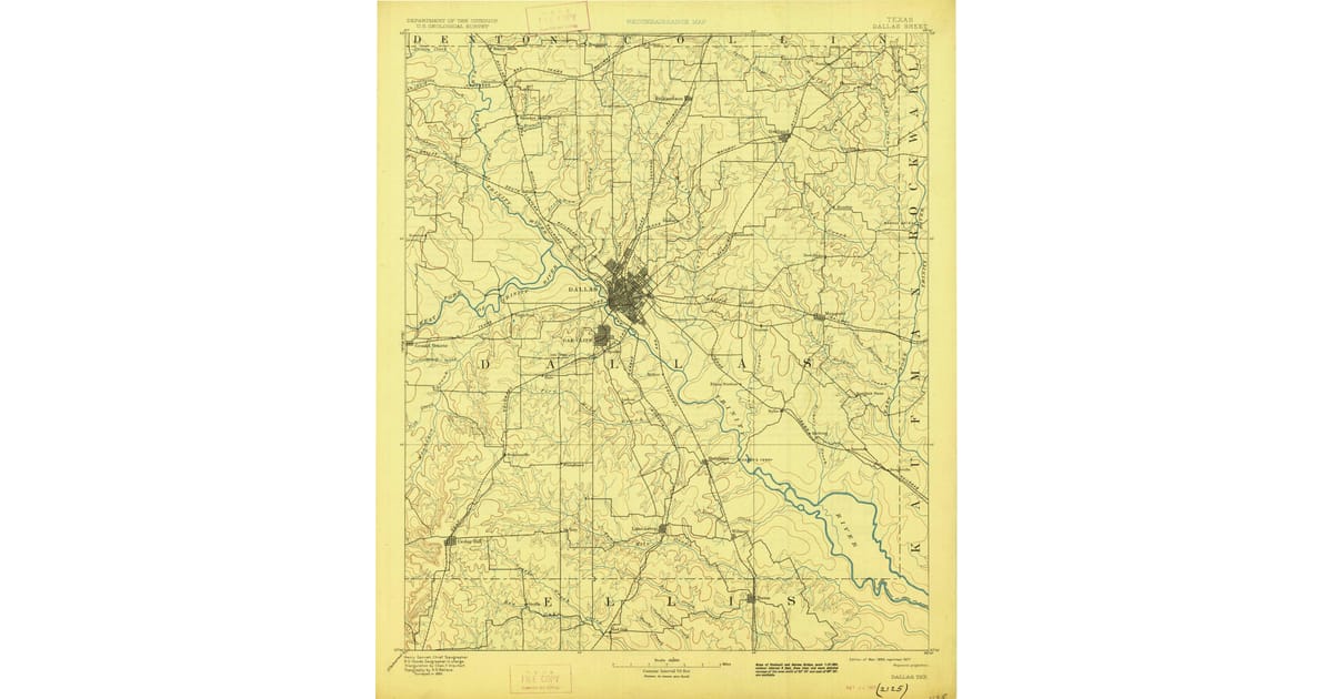 1893 Map of Dallas, TX — High-Res, 1927 Print | Pastmaps
