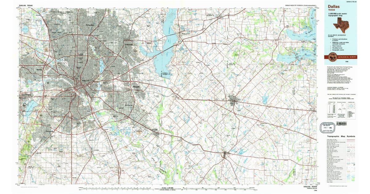 1986 Map of Dallas, TX — High-Res, 1991 Print | Pastmaps