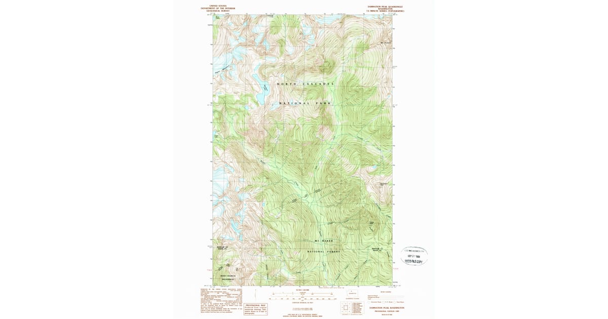 1989 Map of Damnation Peak, Whatcom County, WA — High-Res | Pastmaps