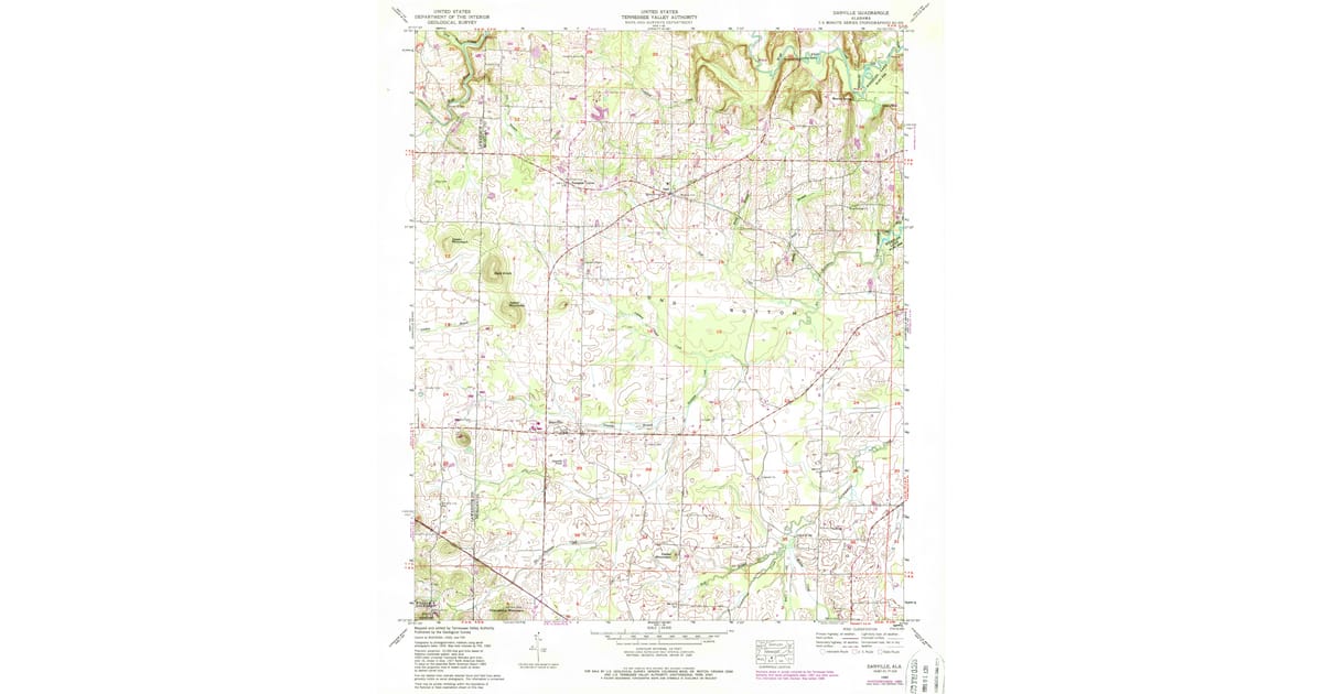 1960 Map of Danville, Morgan County, AL — High-Res, 1989 Print | Pastmaps