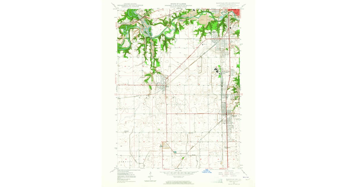 1949 Map of Danville SW, Vermilion County, IL — High-Res, 1965 Print ...