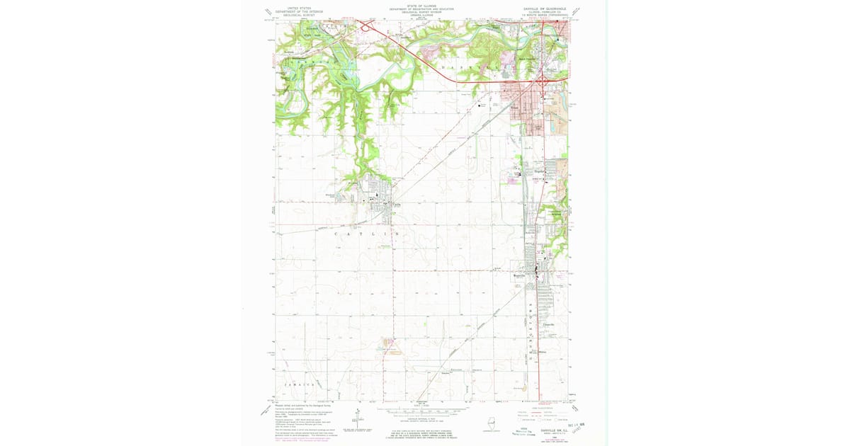 1966 Map of Danville SW, Vermilion County, IL — High-Res, 1978 Print ...
