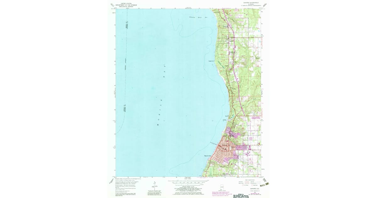 1953 Map of Daphne, AL — High-Res, 1983 Print | Pastmaps