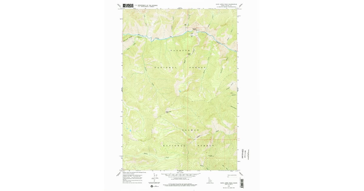 1962 Map of Dave Lewis Peak, Valley County, ID — High-Res, 1979 Print ...