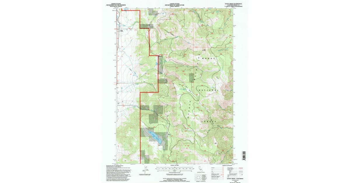 1993 Map of Davis Creek, Modoc County, CA — High-Res | Pastmaps