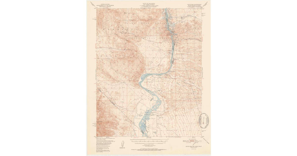 1952 Map of Davis Dam, Clark County, NV — High-Res, 1952 Print #2 ...