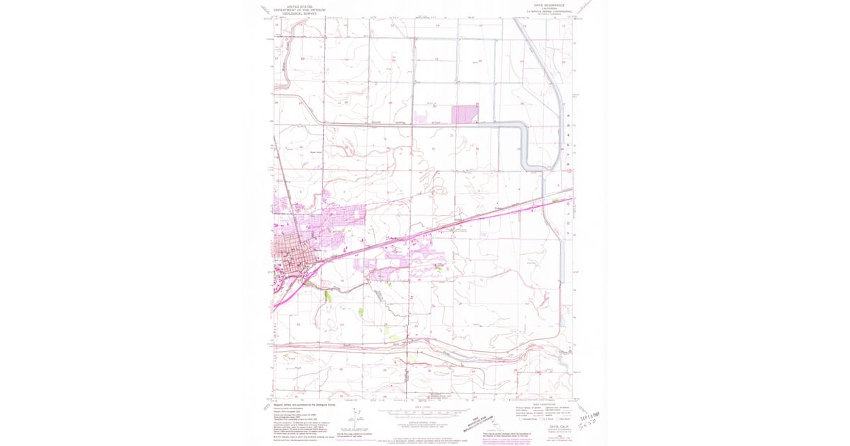 1952 Map of Davis, CA — High-Res, 1981 Print | Pastmaps