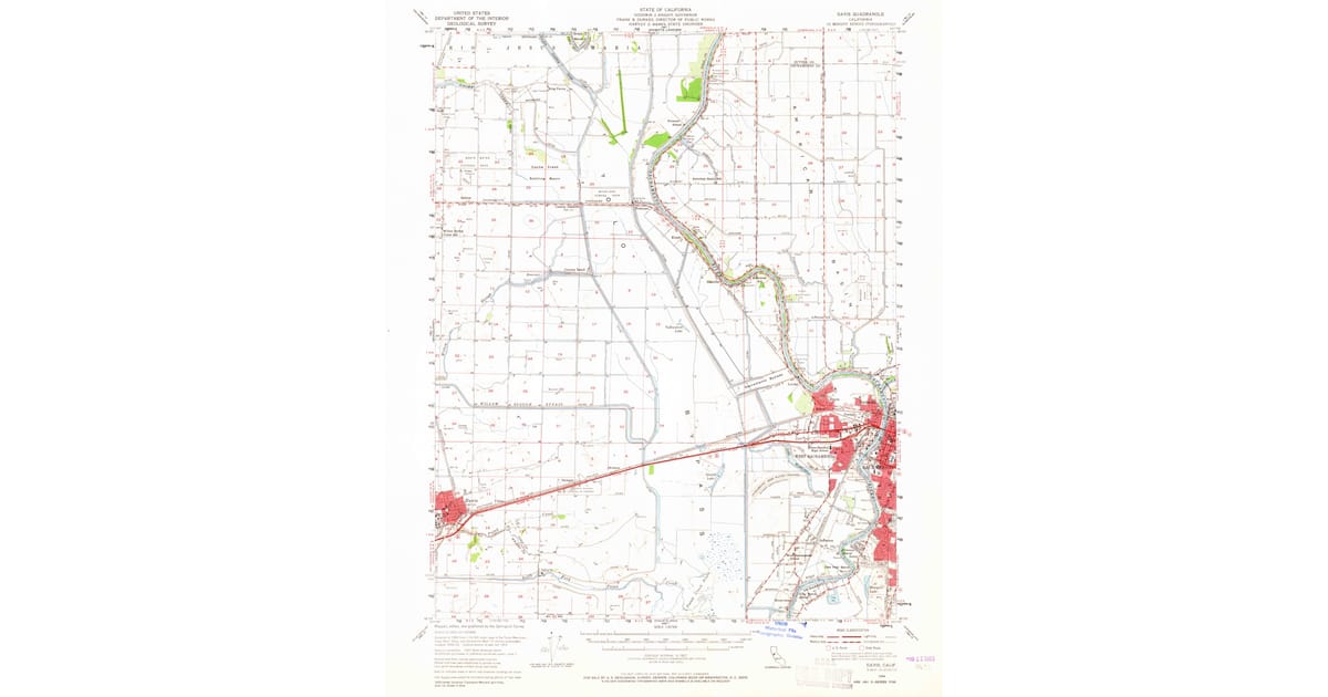 1954 Map of Davis, CA — High-Res, 1965 Print | Pastmaps