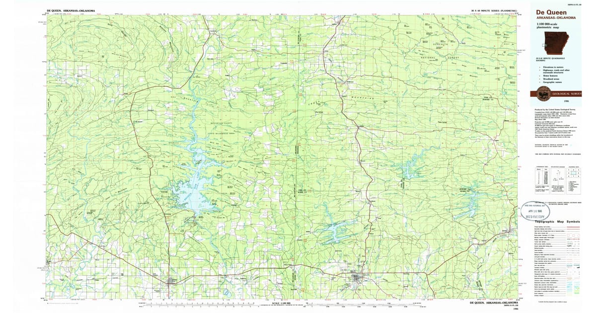 1986 Map of De Queen, AR — High-Res | Pastmaps