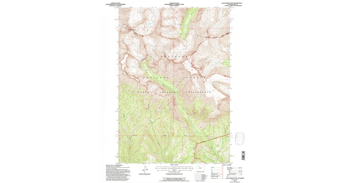 1991 Map of Dead Indian Peak, Park County, WY — High-Res | Pastmaps