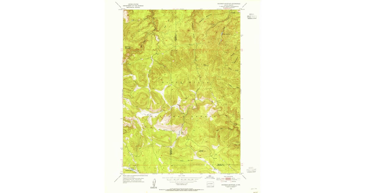 1954 Map of Deadman Mountain, Meade County, SD — High-Res | Pastmaps
