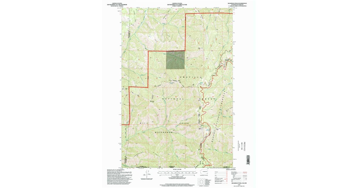 1995 Map of Deadman Peak, Columbia County, WA — High-Res | Pastmaps