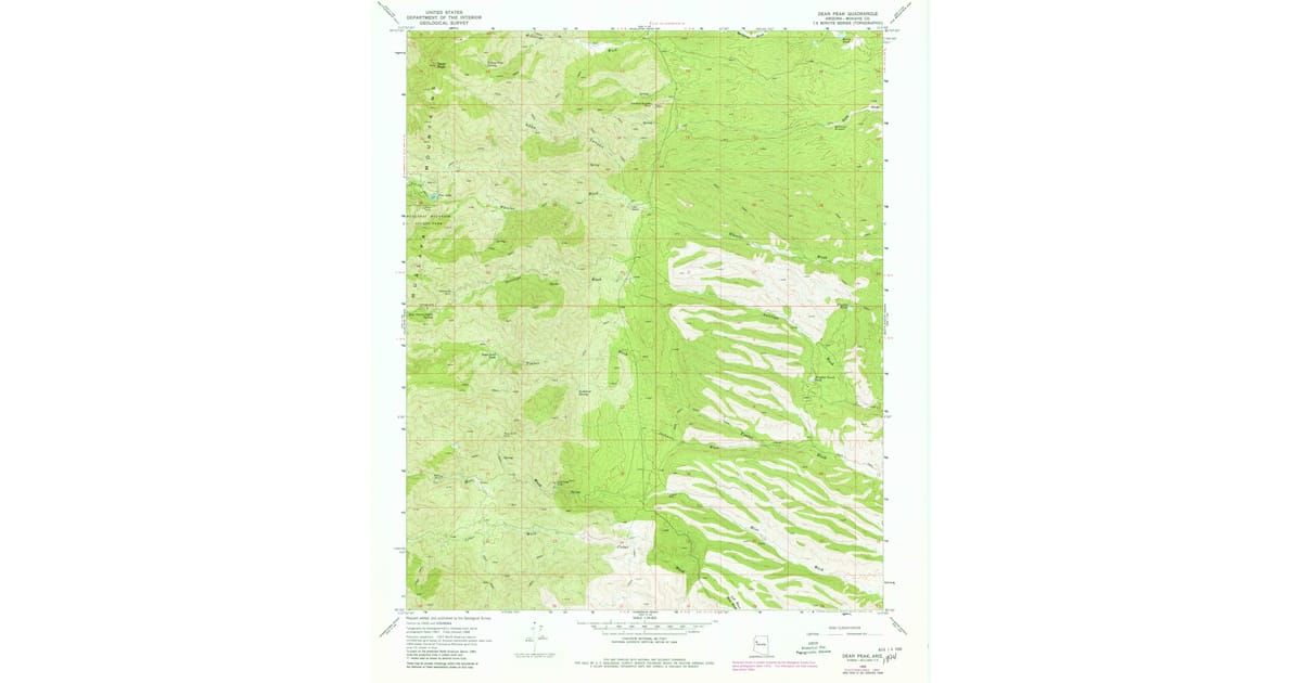 1968 Map of Dean Peak, Mohave County, AZ — High-Res, 1980 Print | Pastmaps