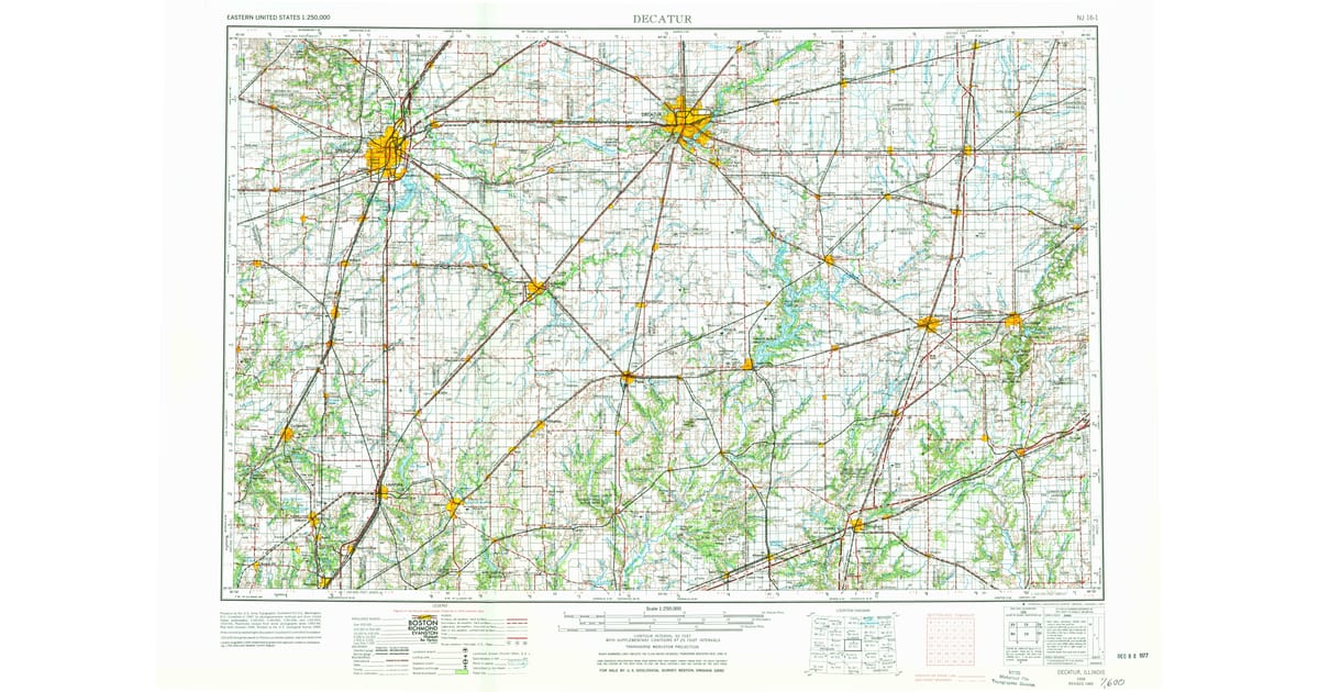 1958 Map of Decatur, IL — High-Res, 1977 Print | Pastmaps