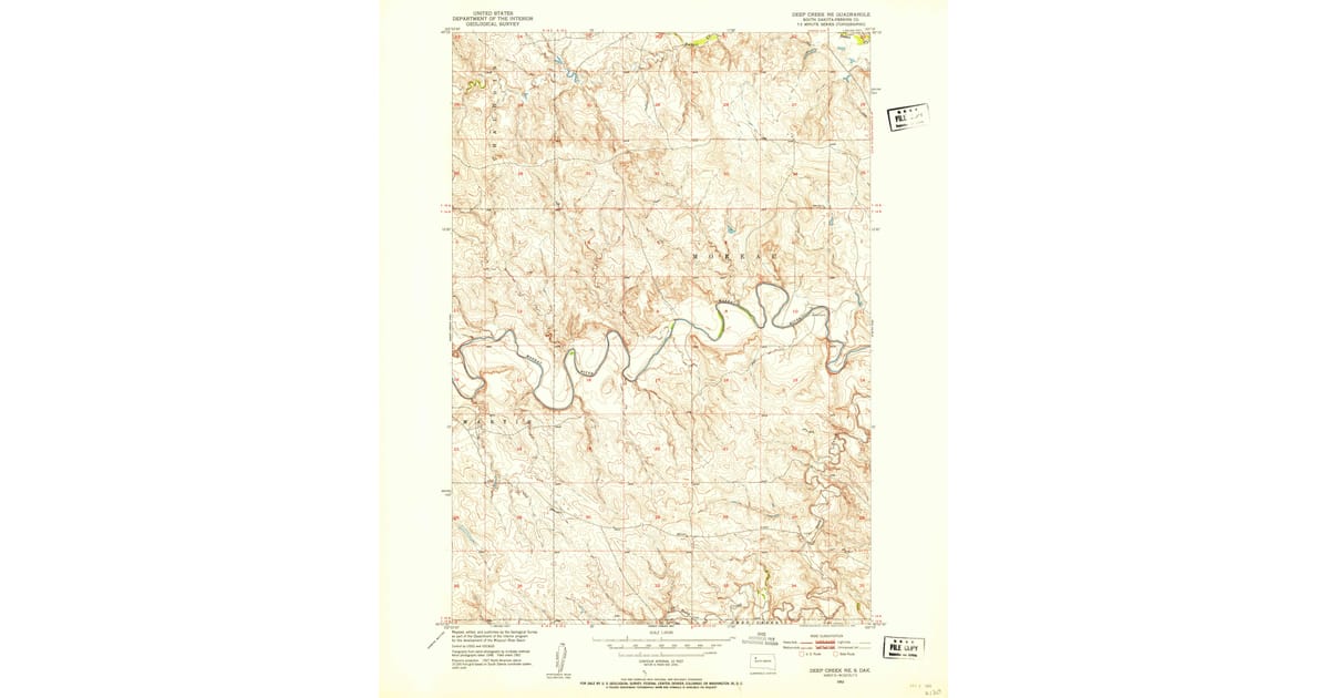 1952 Map of Deep Creek NE, Perkins County, SD — High-Res | Pastmaps