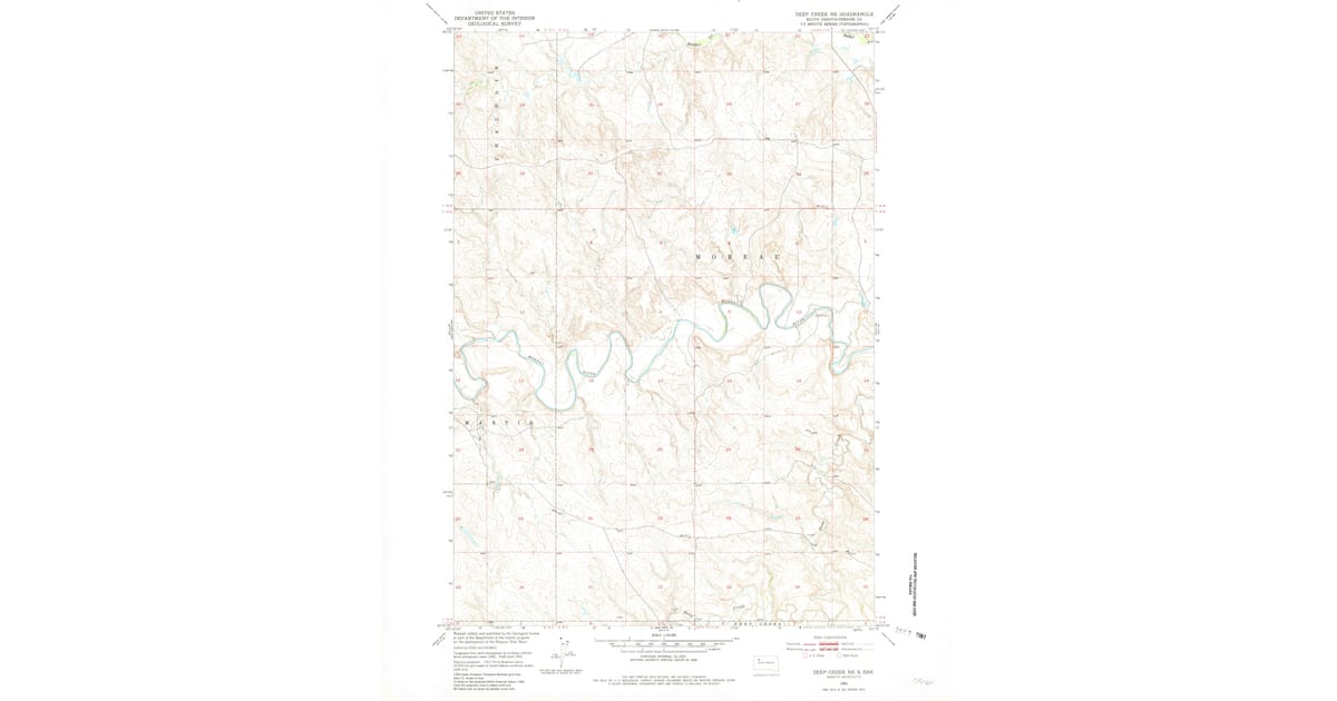 1952 Map of Deep Creek NE, Perkins County, SD — High-Res, 1981 Print ...