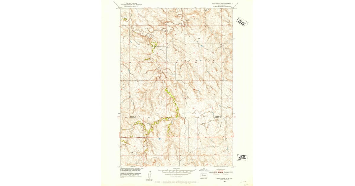 1952 Map of Deep Creek SE, Perkins County, SD — High-Res, 1954 Print ...