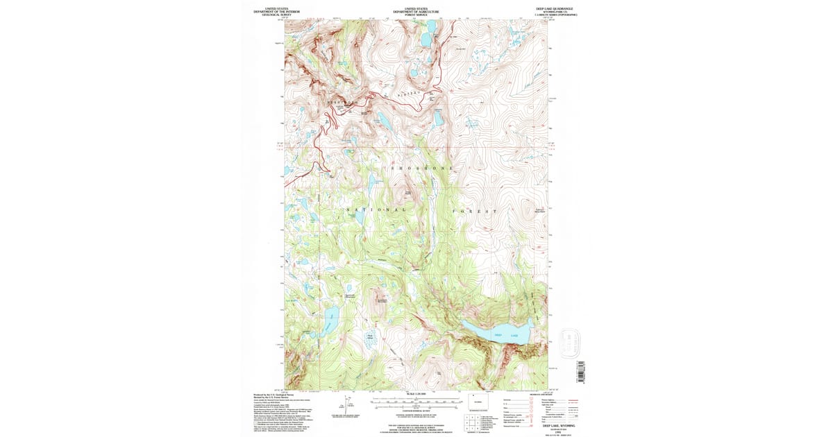 1991 Map of Deep Lake, Park County, WY — High-Res | Pastmaps