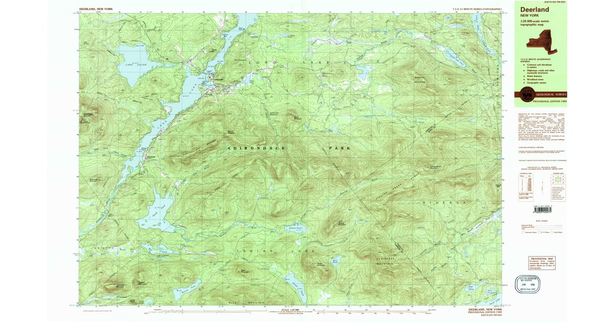 1989 Map of Deerland, Hamilton County, NY — High-Res | Pastmaps