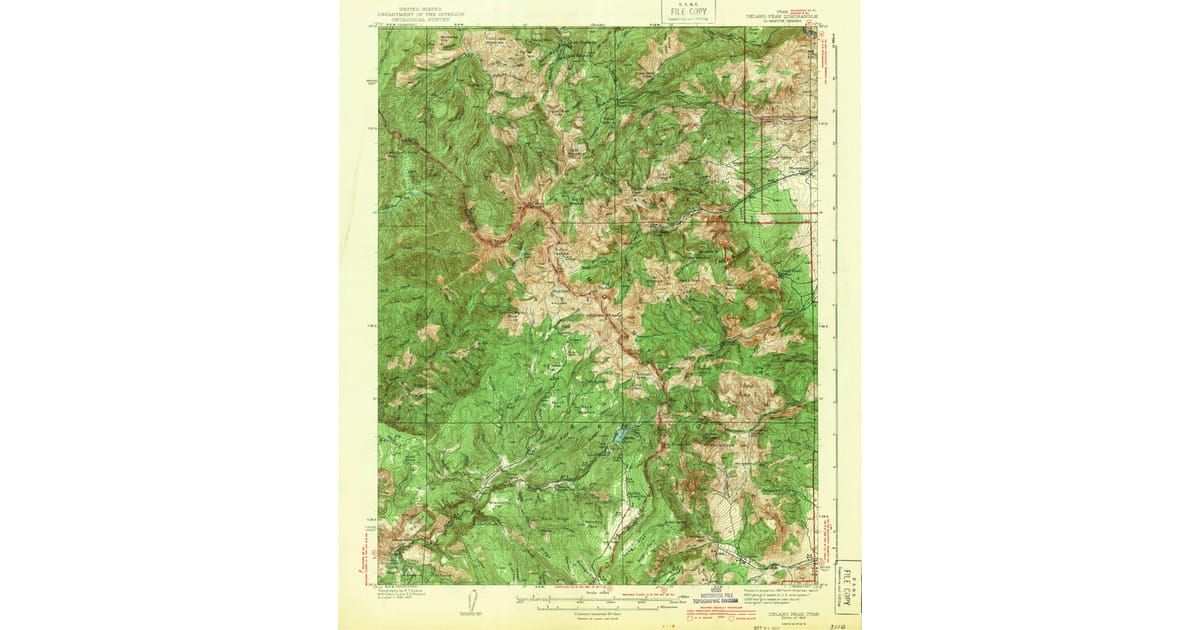 1943 Map of Delano Peak, Piute County, UT — High-Res, 1943 Print #2 ...