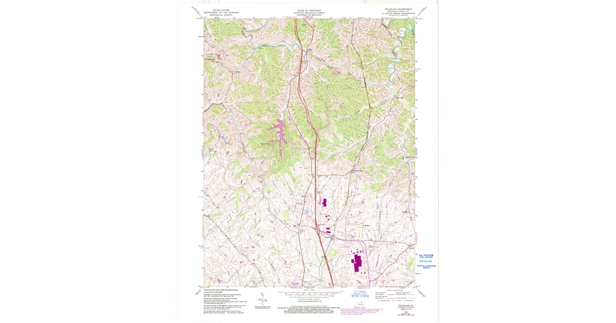 1965 Map of Delaplain, Scott County, KY — High-Res, 1993 Print | Pastmaps