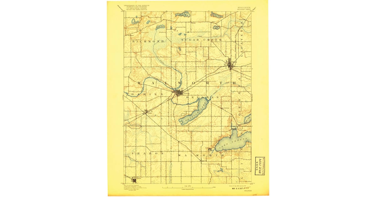1893 Map of Delavan, WI — High-Res, 1917 Print | Pastmaps
